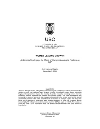 Women Leading Growth: An Empirical Analysis on the Effects of Women in Leadership Positions on ...