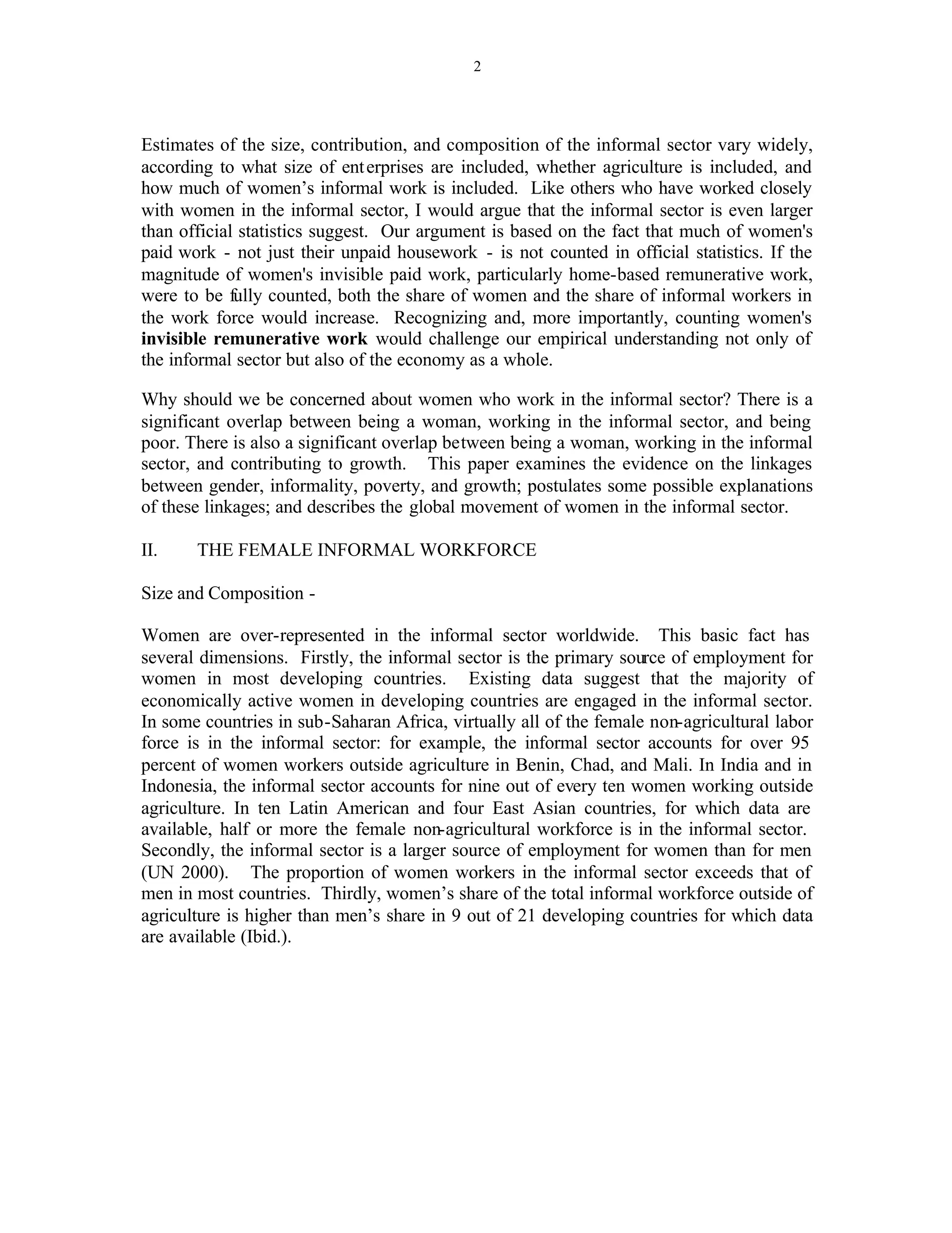 Women in the informal sector a global picture the global movement | PDF
