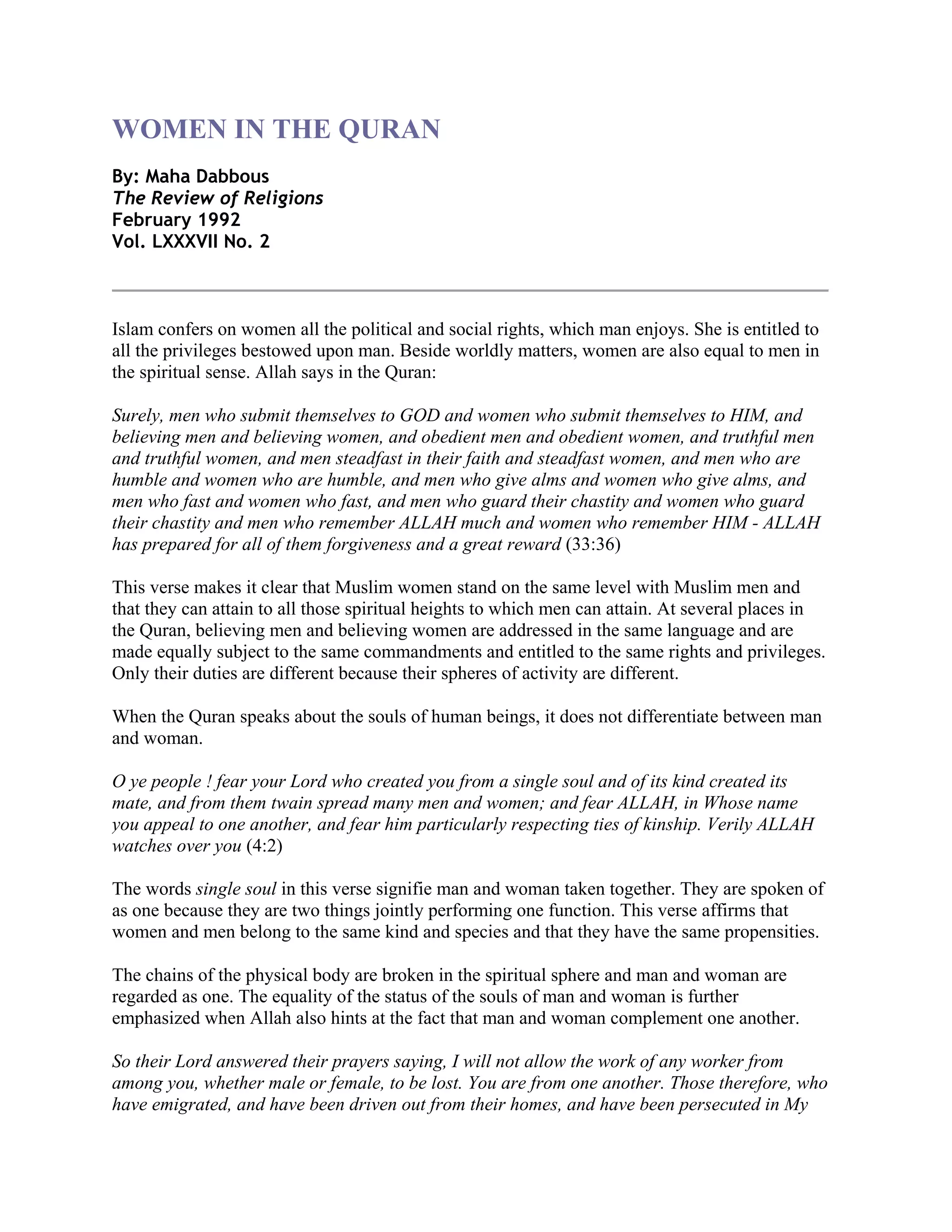 Women in Islam | PDF | Islam | Religion & Spirituality