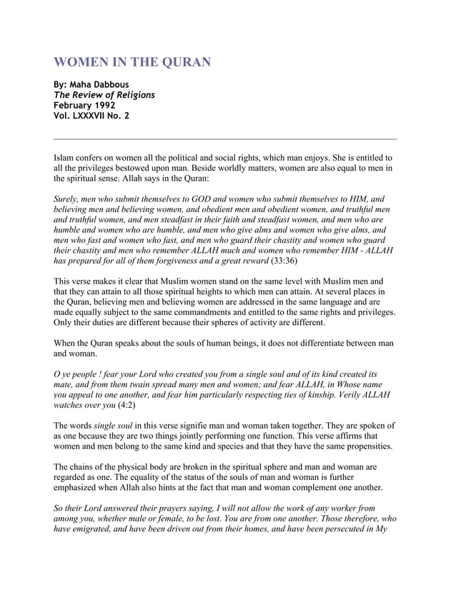 Women in Islam | PDF