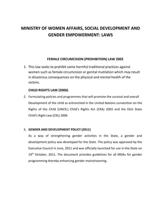 MINISTRY OF WOMEN AFFAIRS, SOCIAL DEVELOPMENT AND GENDER EMPOWERMENT ...