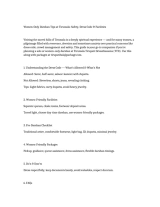 Women-Only Darshan Tips at Tirumala: Safety, Dress Code & Facilities | DOCX