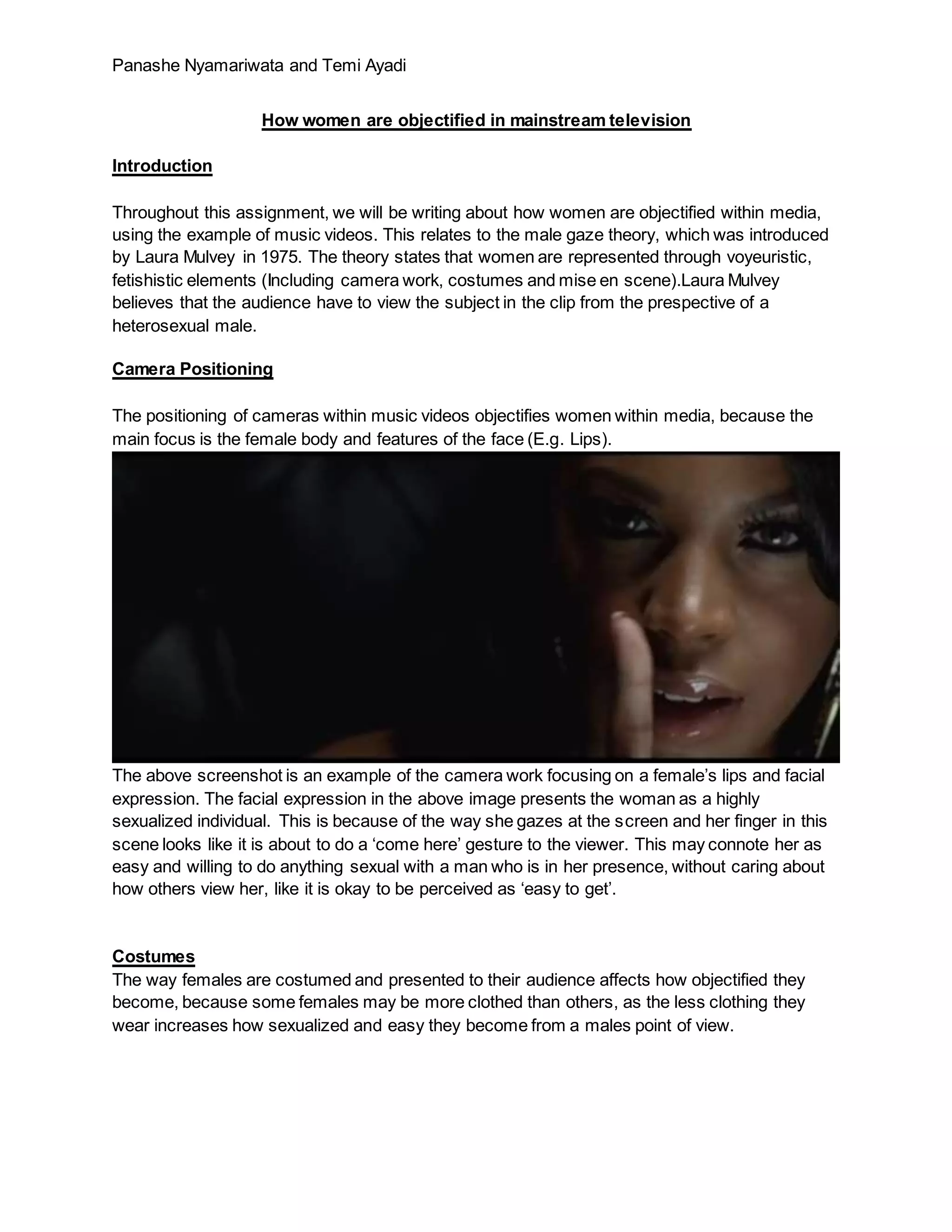 How women are objectified in mainstream television | DOCX