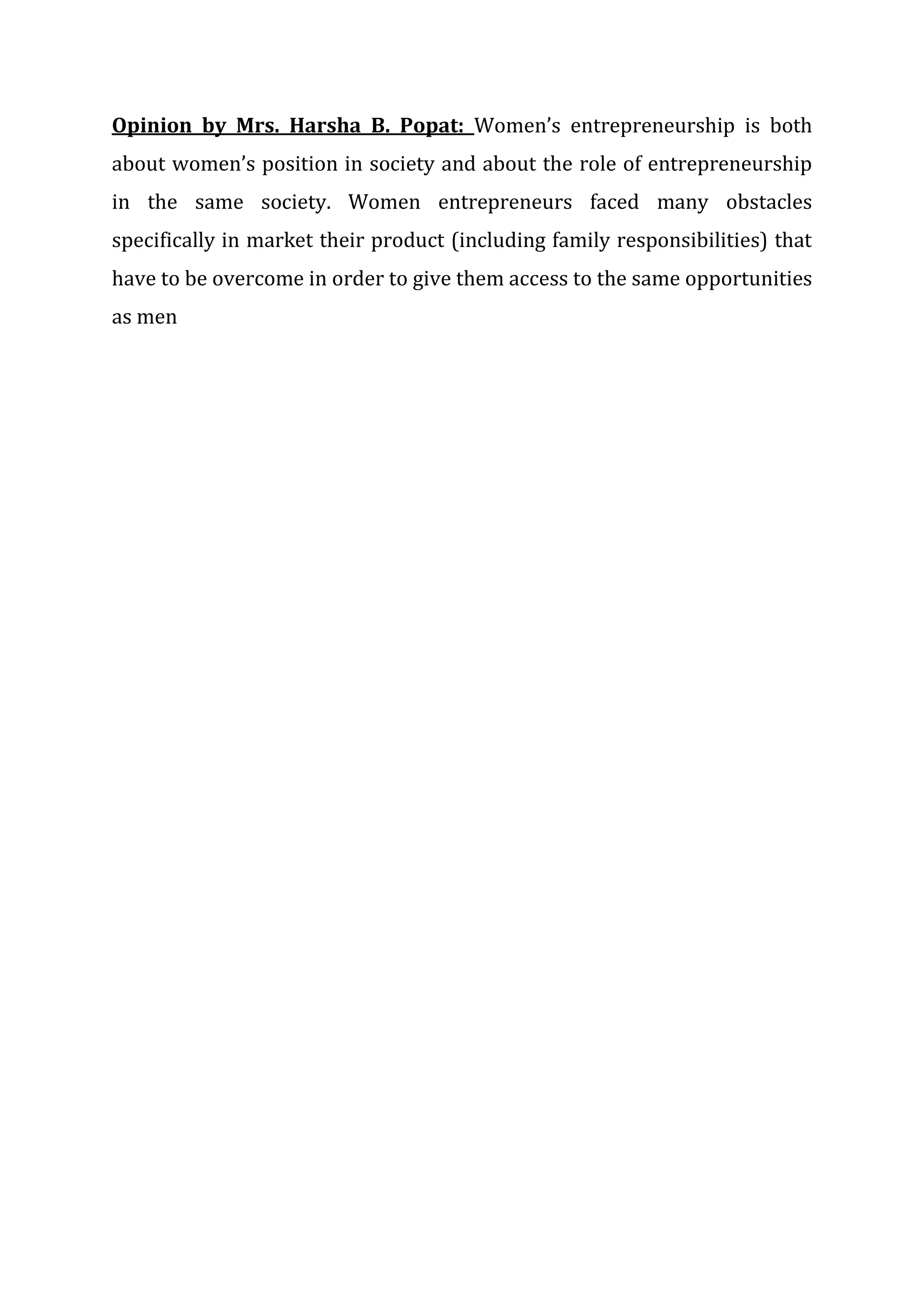 Women’s entrepreneurship by bharat popat and harsha popat ahmedabad | PDF