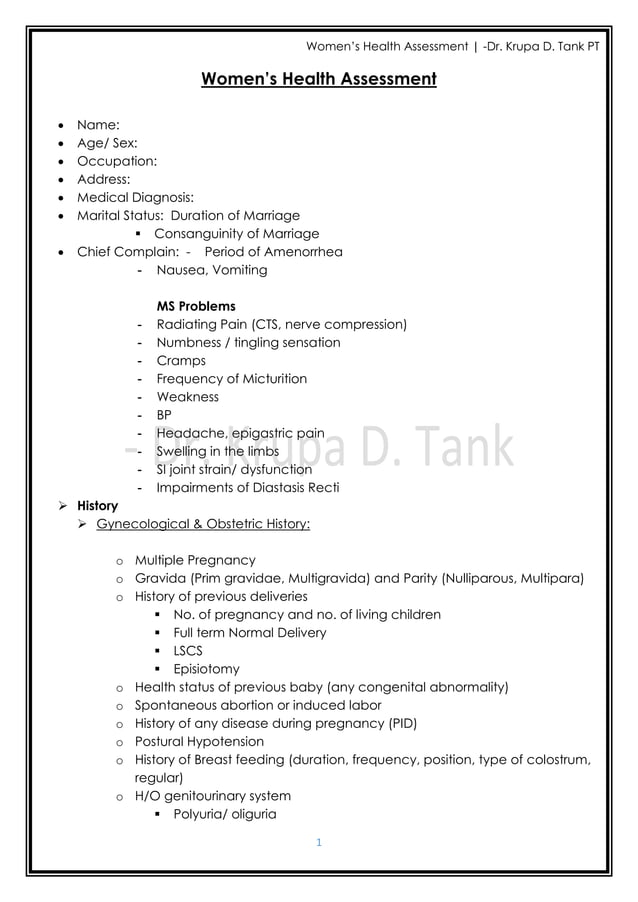 Women's health assessment | PDF