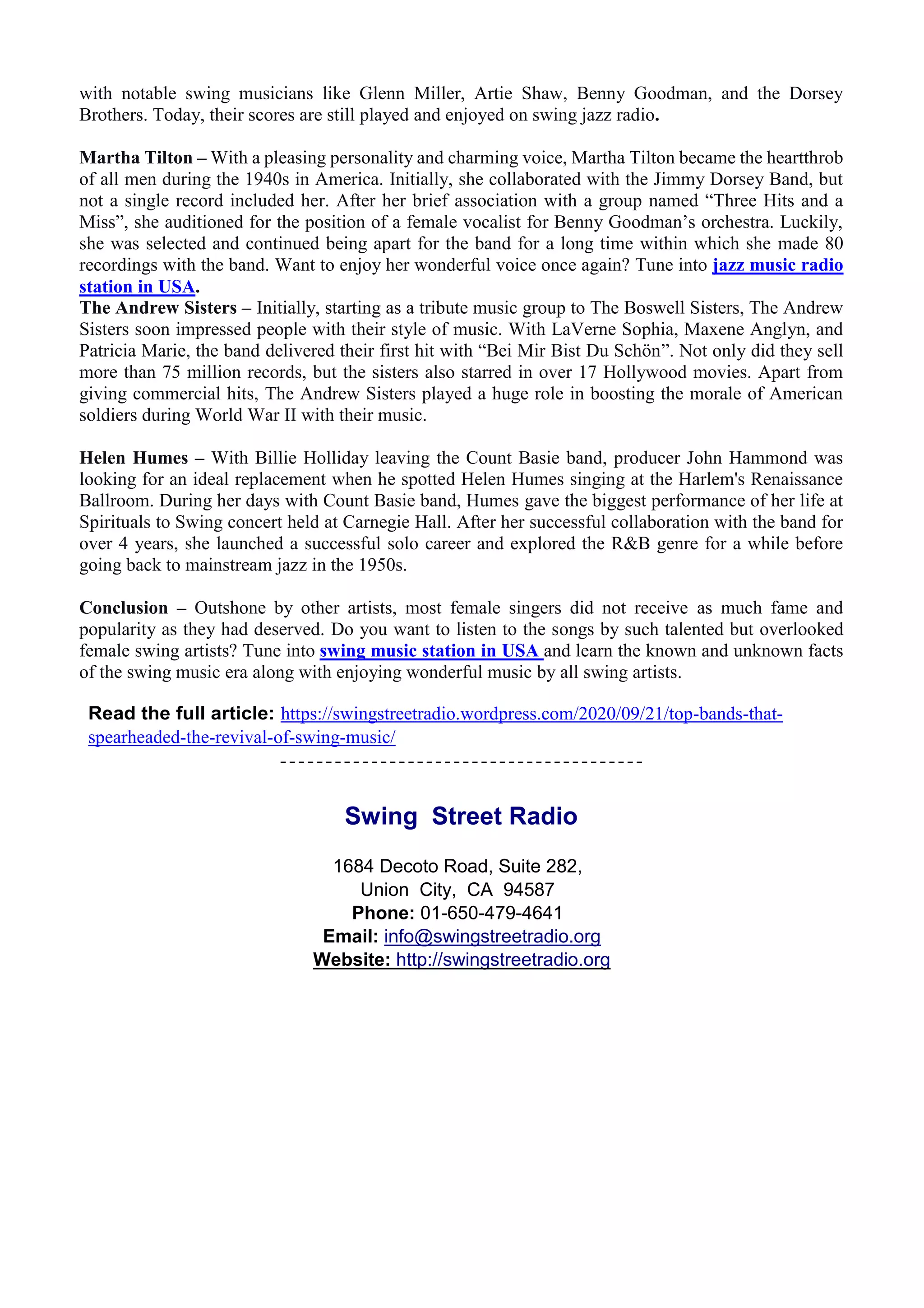Women Singers Who Made their Mark during the Big Band Era | PDF