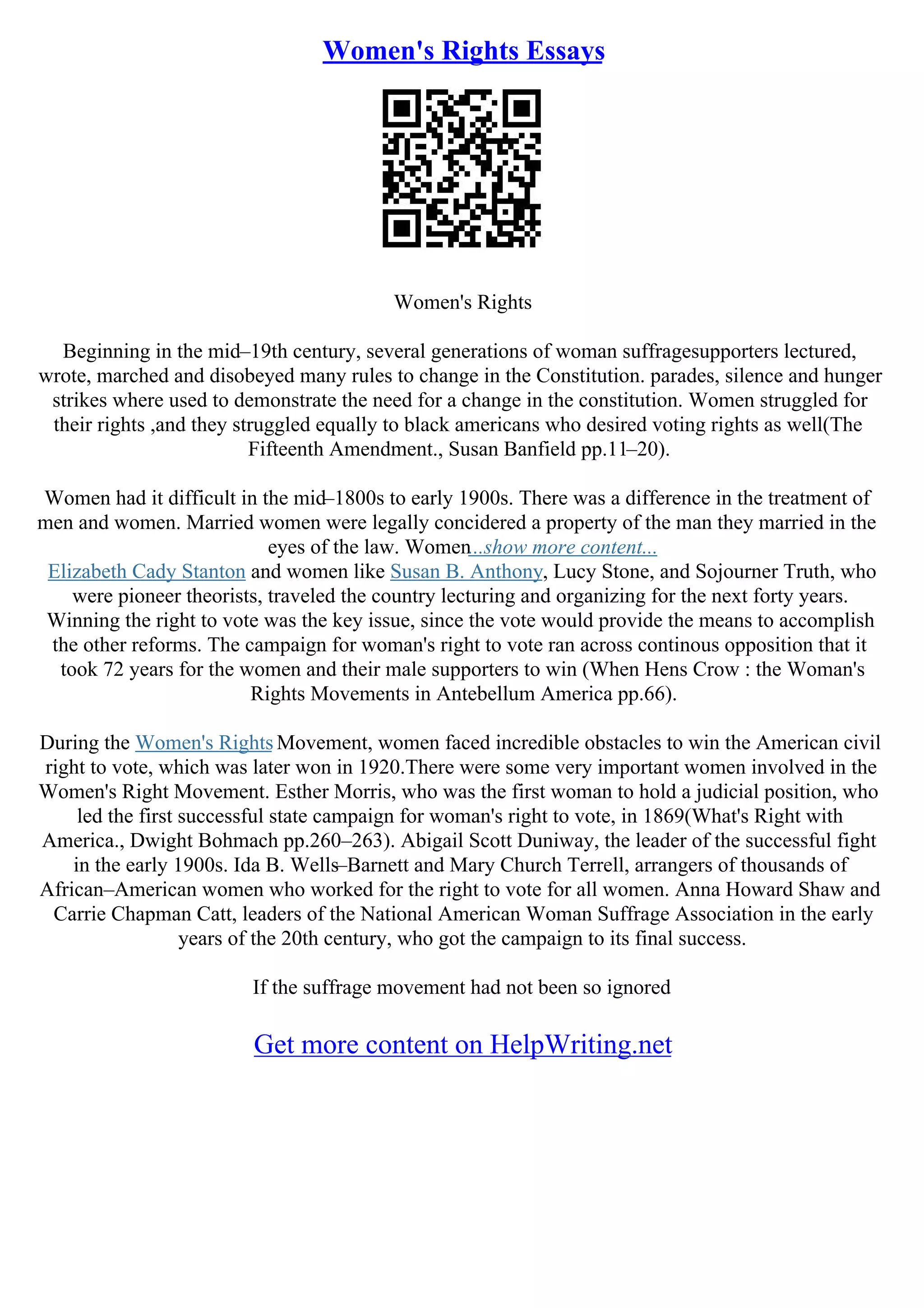 Womens Rights Essay | PDF