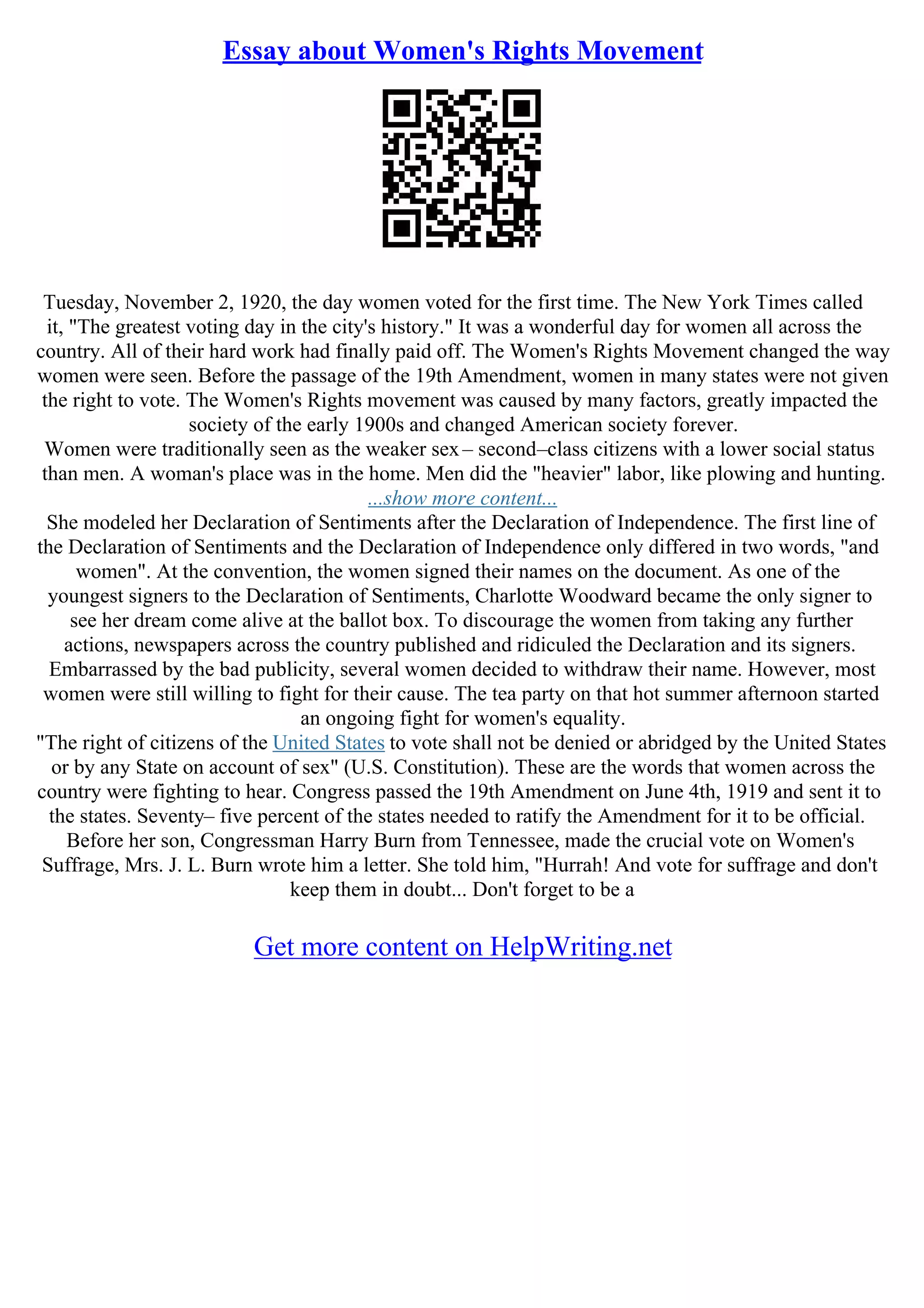 Womens Rights Essay | PDF