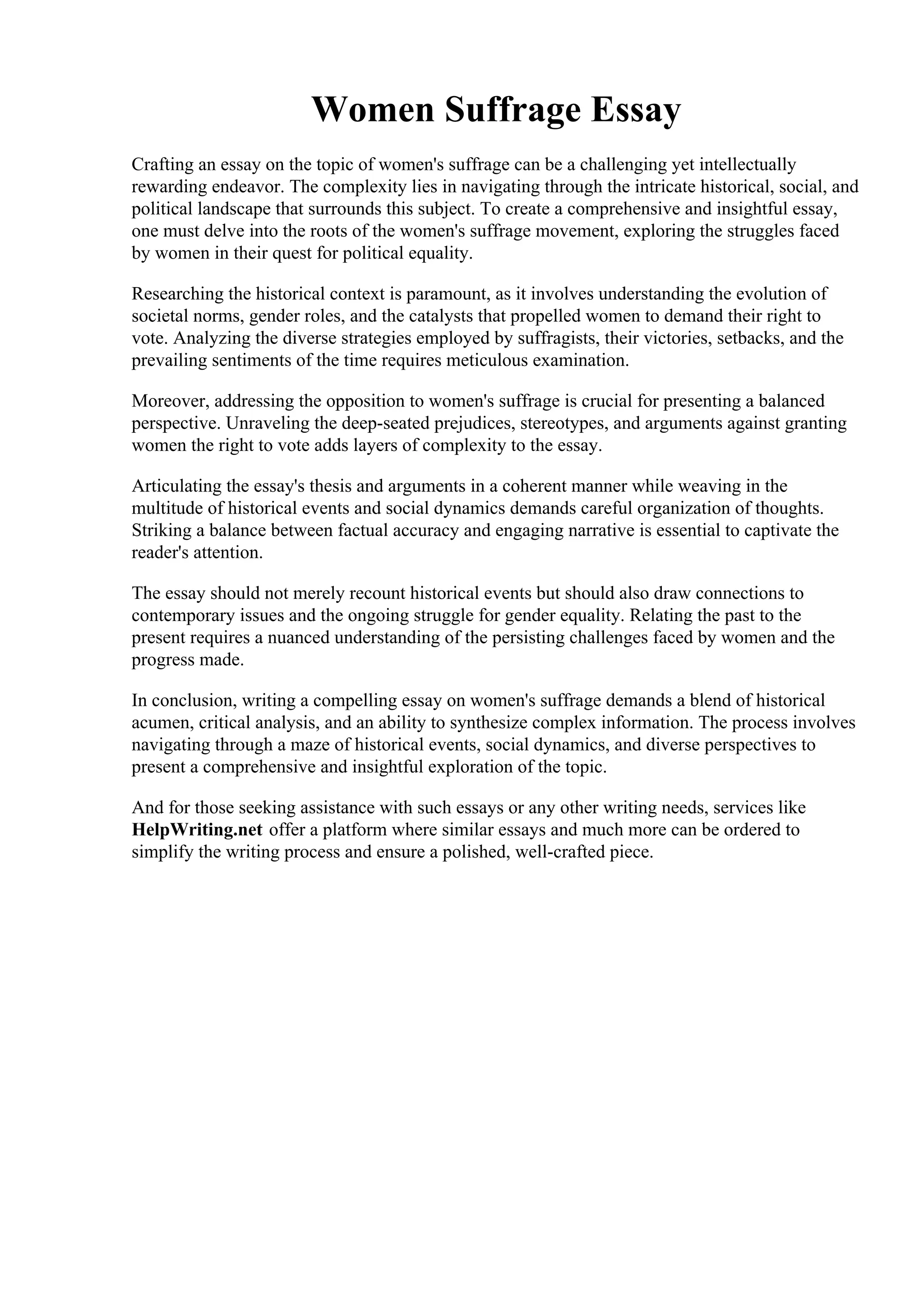 Women Suffrage Essay | PDF