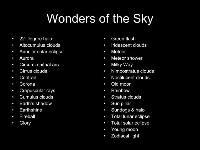 Wonders of the sky test slides alphabetic order 2010 | PPT