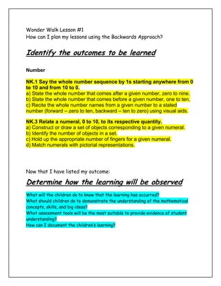 Wonder Walk Math Lesson #1 | DOCX | Educational Assessment | Education