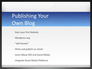 Creating Your First Website Using Wordpress.org and "Self Hosting" | PPT