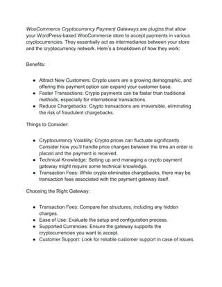 WooCommerce Cryptocurrency Payment Gateway for WordPress | DOCX
