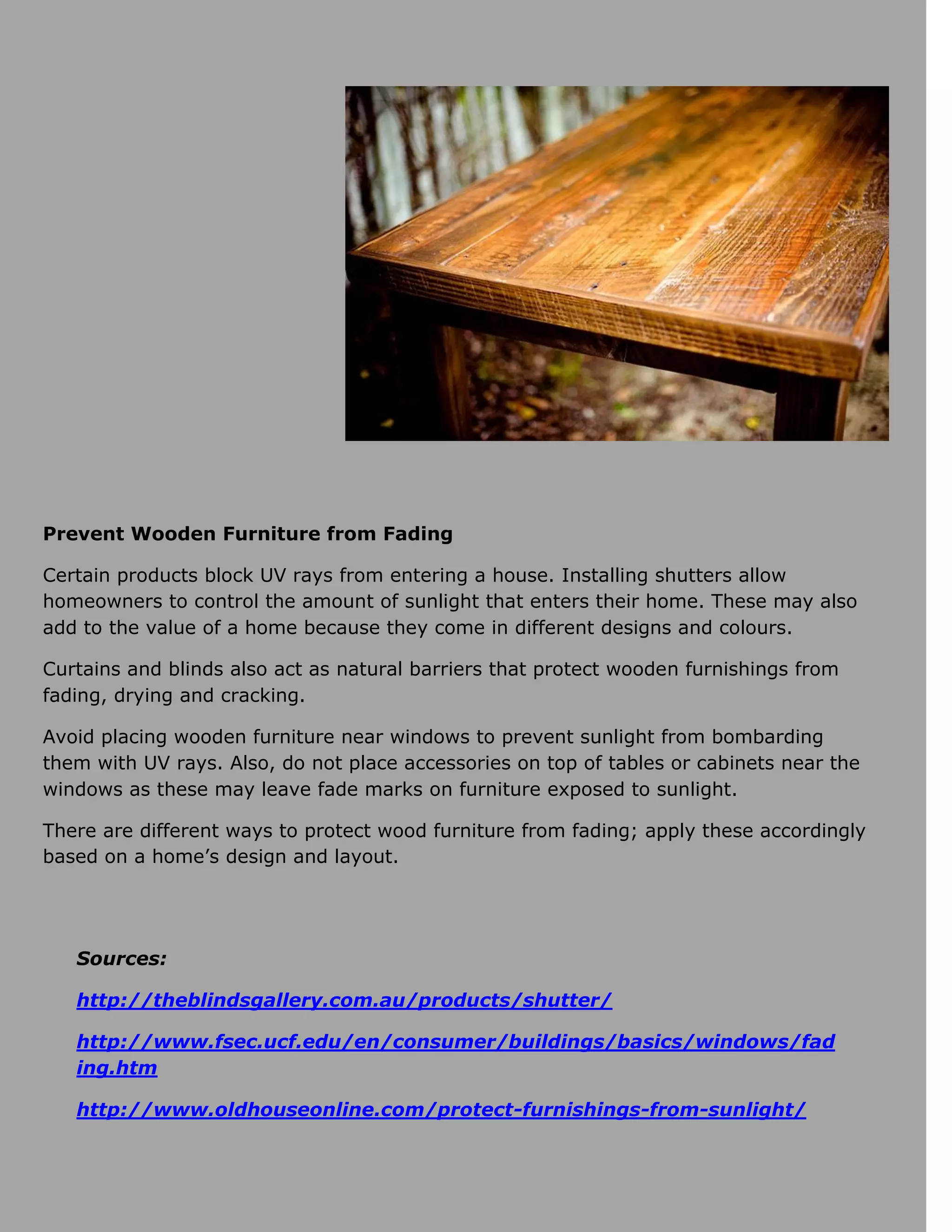 Wooden Furniture Fading and Its Causes | PDF