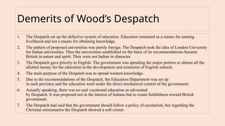 Wood's Dispatch and Its Reccomendations in India | PPT