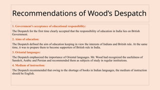 Wood's Dispatch and Its Reccomendations in India | PPT