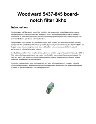 Woodward 5437-845 Board: 3kHz Notch Filter Technical Specifications and ...