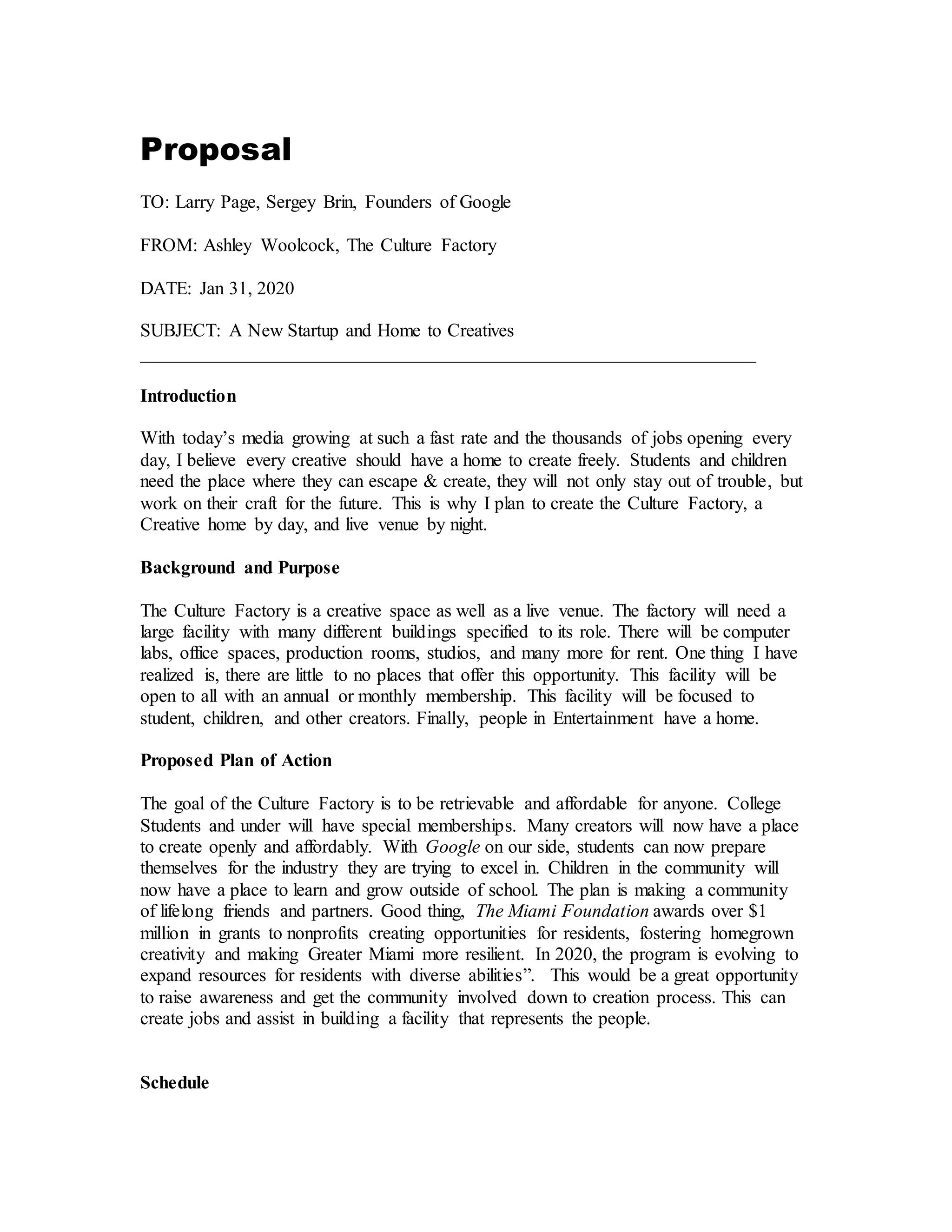 Culture Factory Proposal to Google | DOCX | Construction Industry ...
