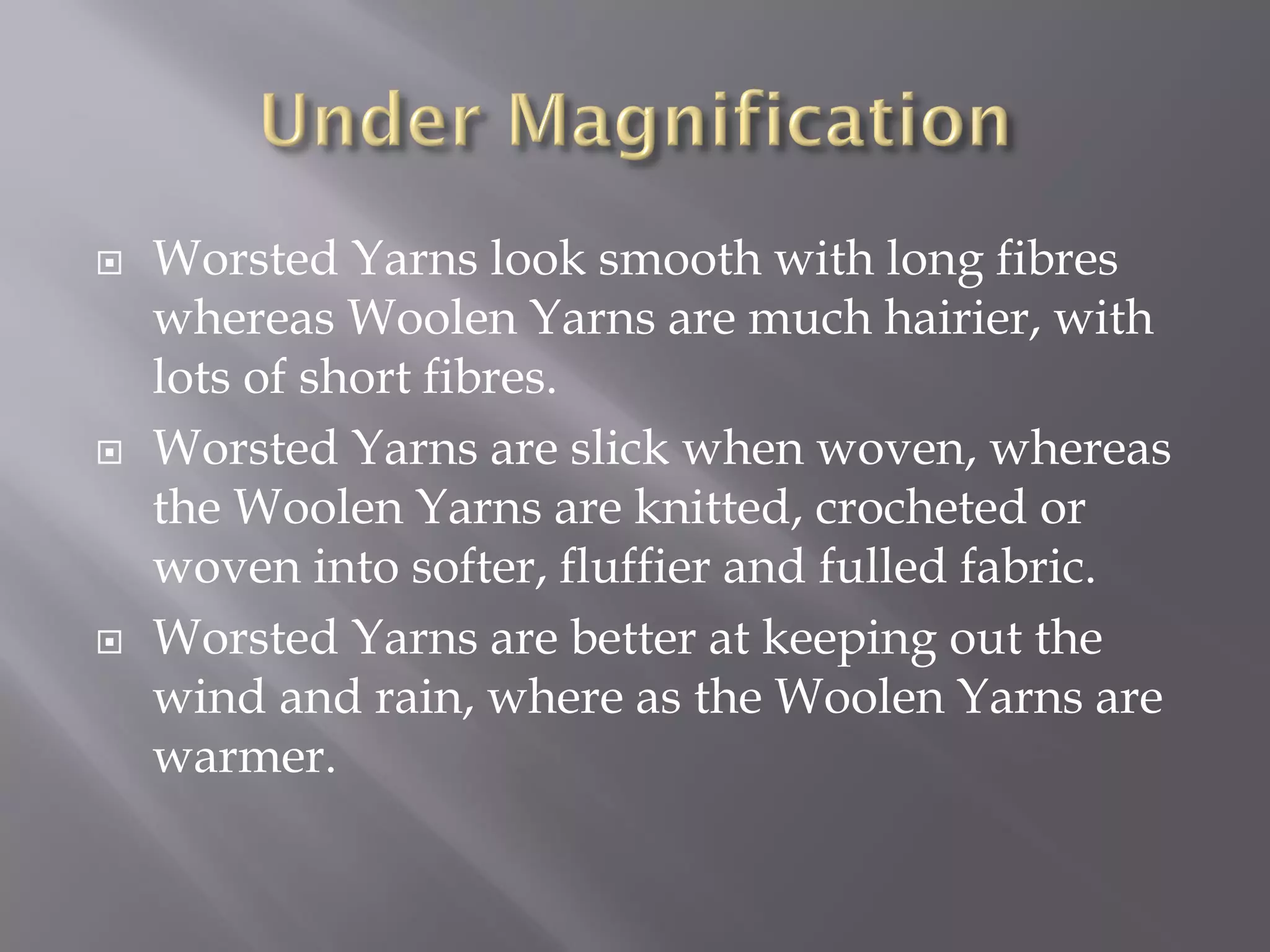 Woolen vs worsted Fibres | PDF