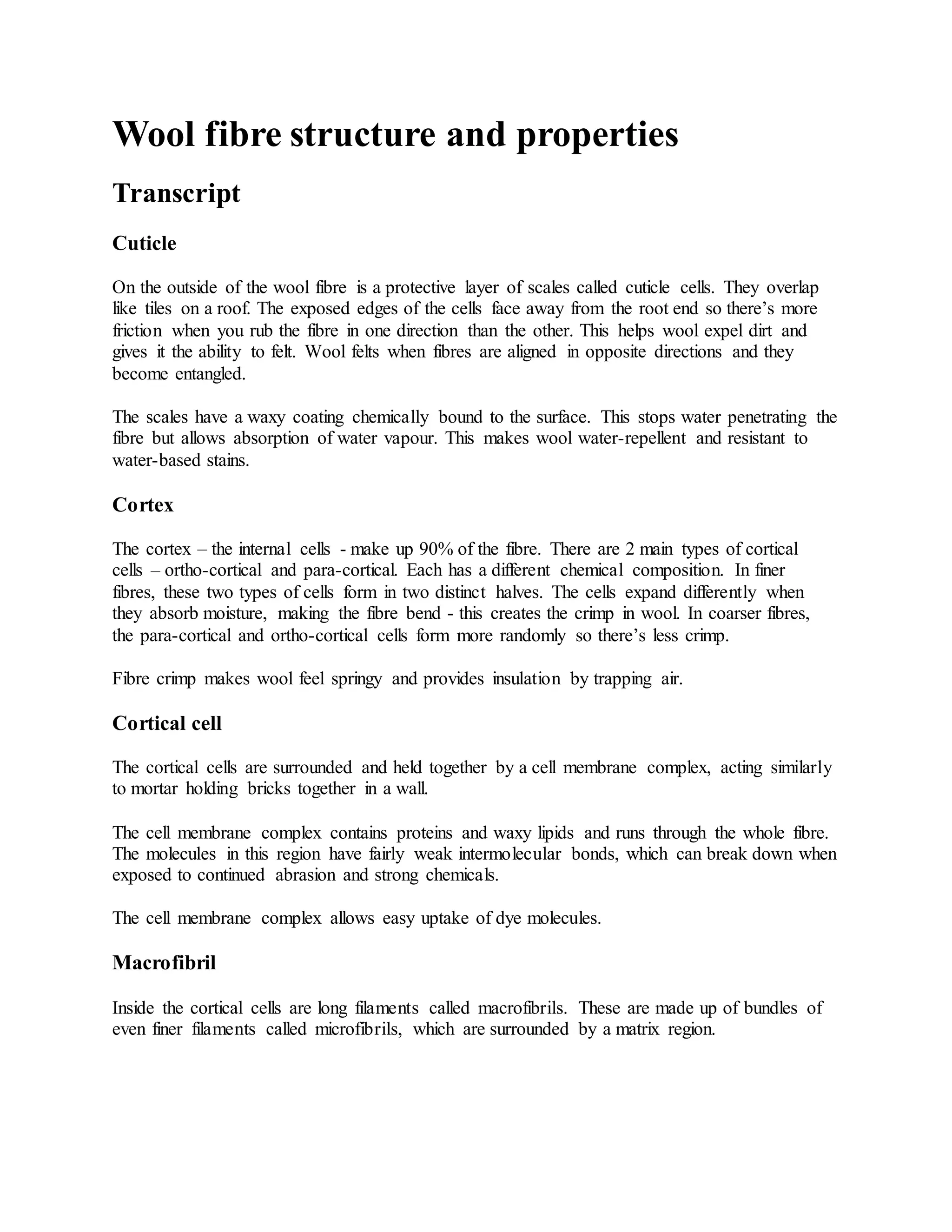 Wool fibre structure and properties | DOCX