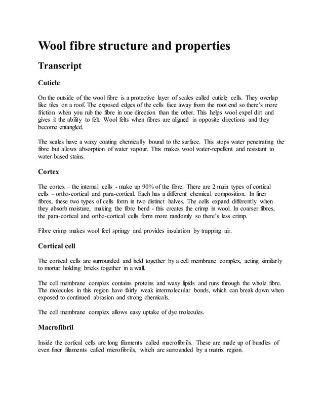 Wool fibre structure and properties | DOCX