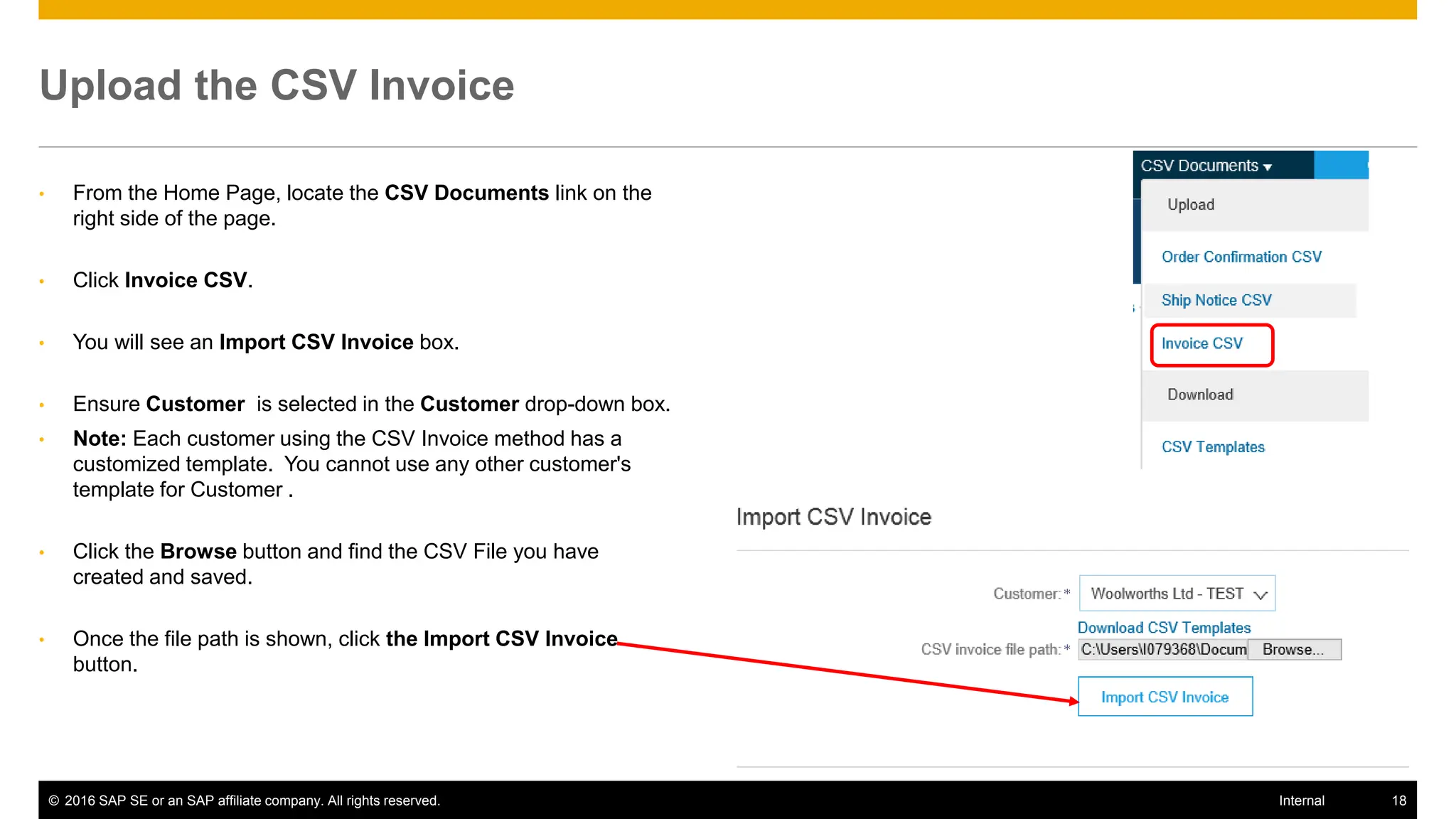 Woolworths CSV Invoice Upload GuidES SAP | PDF