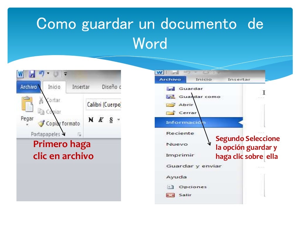 Word y sus pasos para guardar