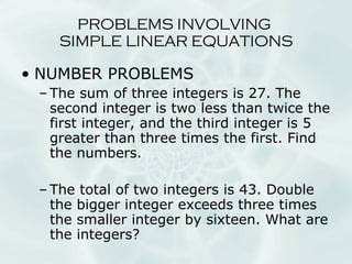 Word Problems Linear | PPT