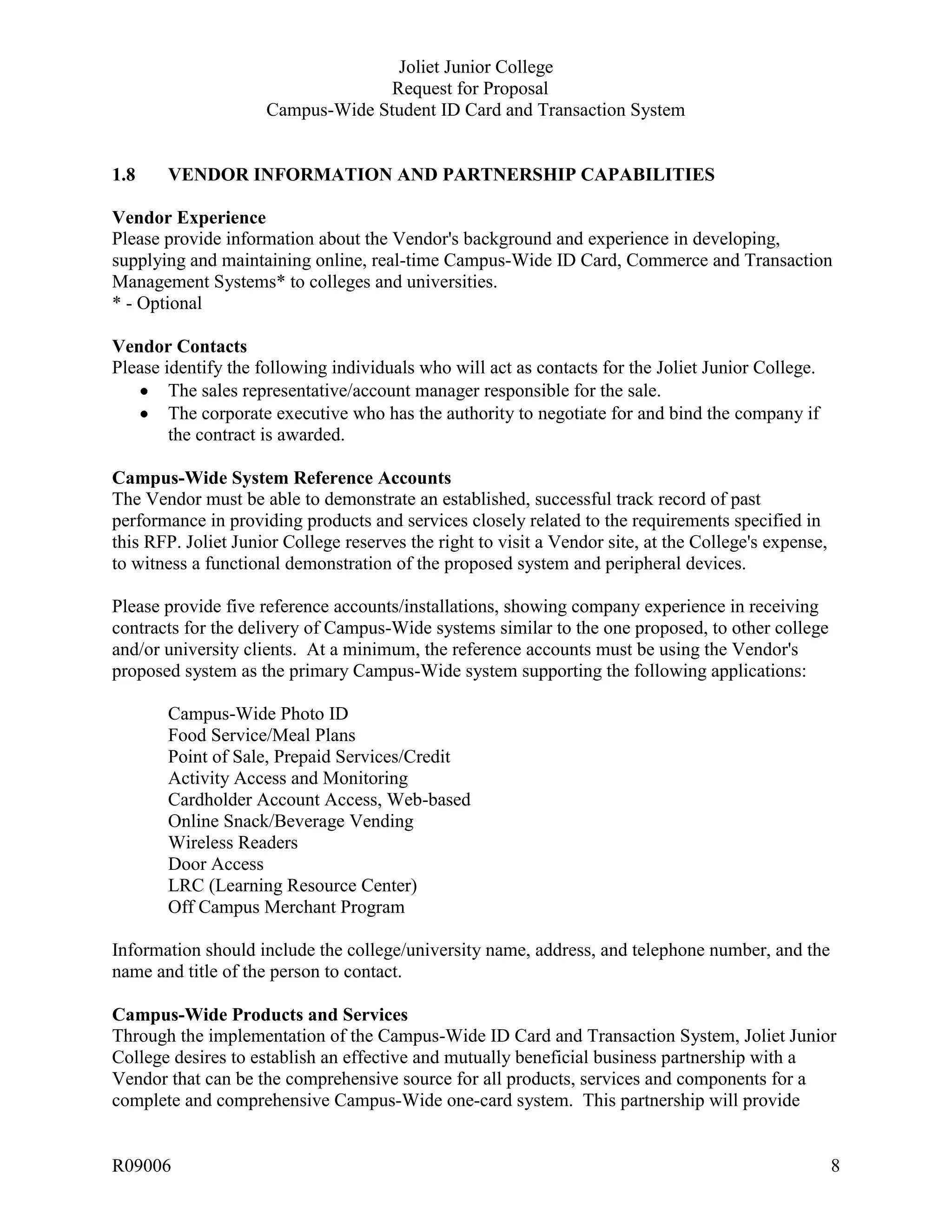 WORD - Request for Proposal Campus-Wide Student ID Card and ... | DOCX