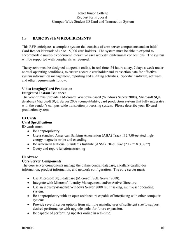 WORD - Request for Proposal Campus-Wide Student ID Card and ... | PDF