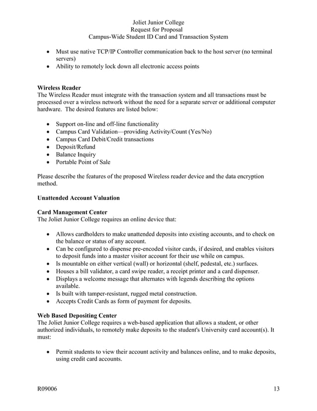 WORD - Request for Proposal Campus-Wide Student ID Card and ... | PDF