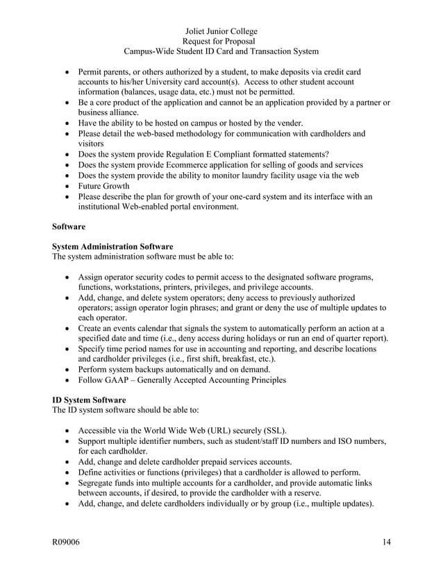 WORD - Request for Proposal Campus-Wide Student ID Card and ... | PDF