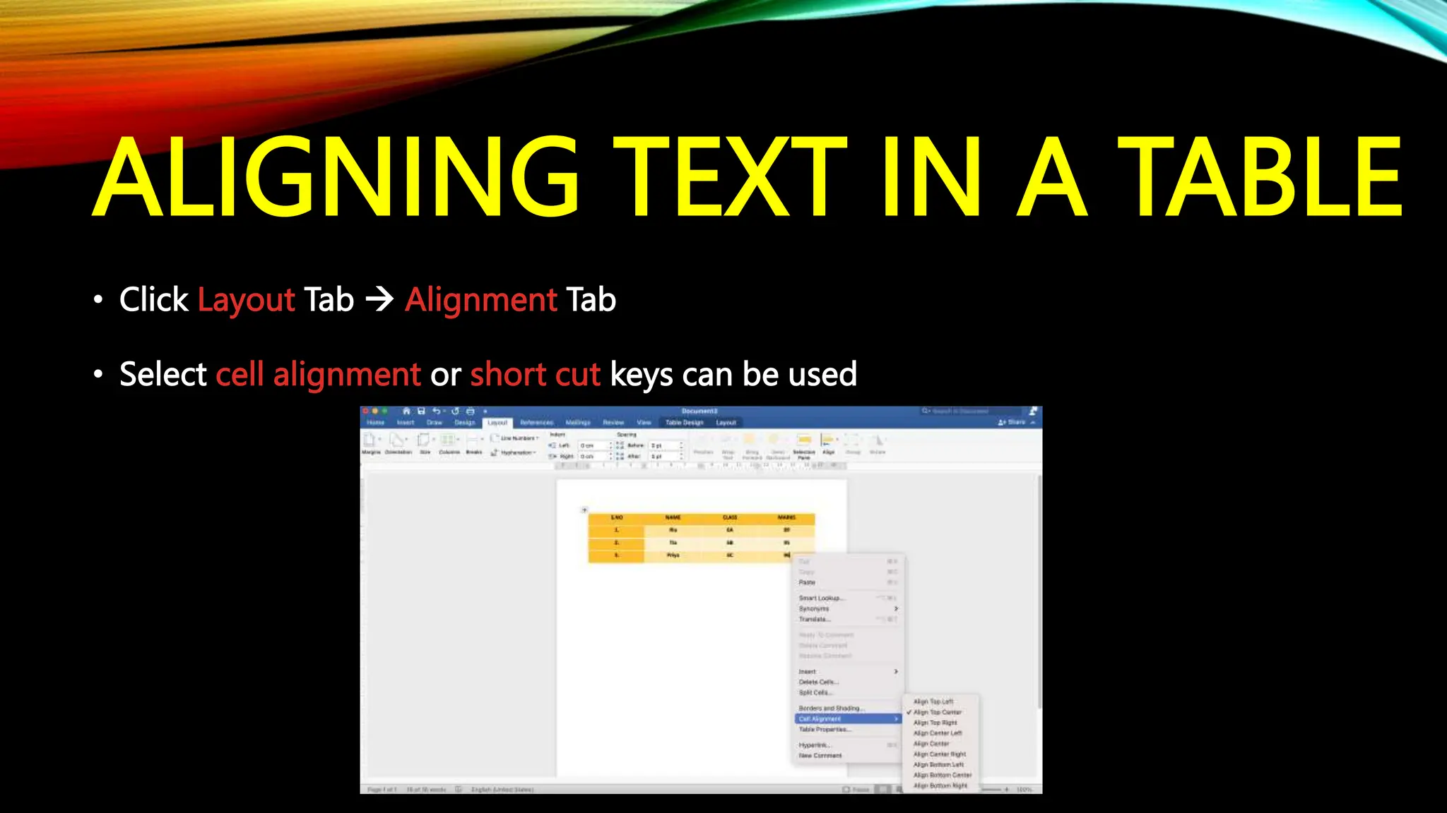 Word Table Pptx For Computer Subject Table Creation Ppt