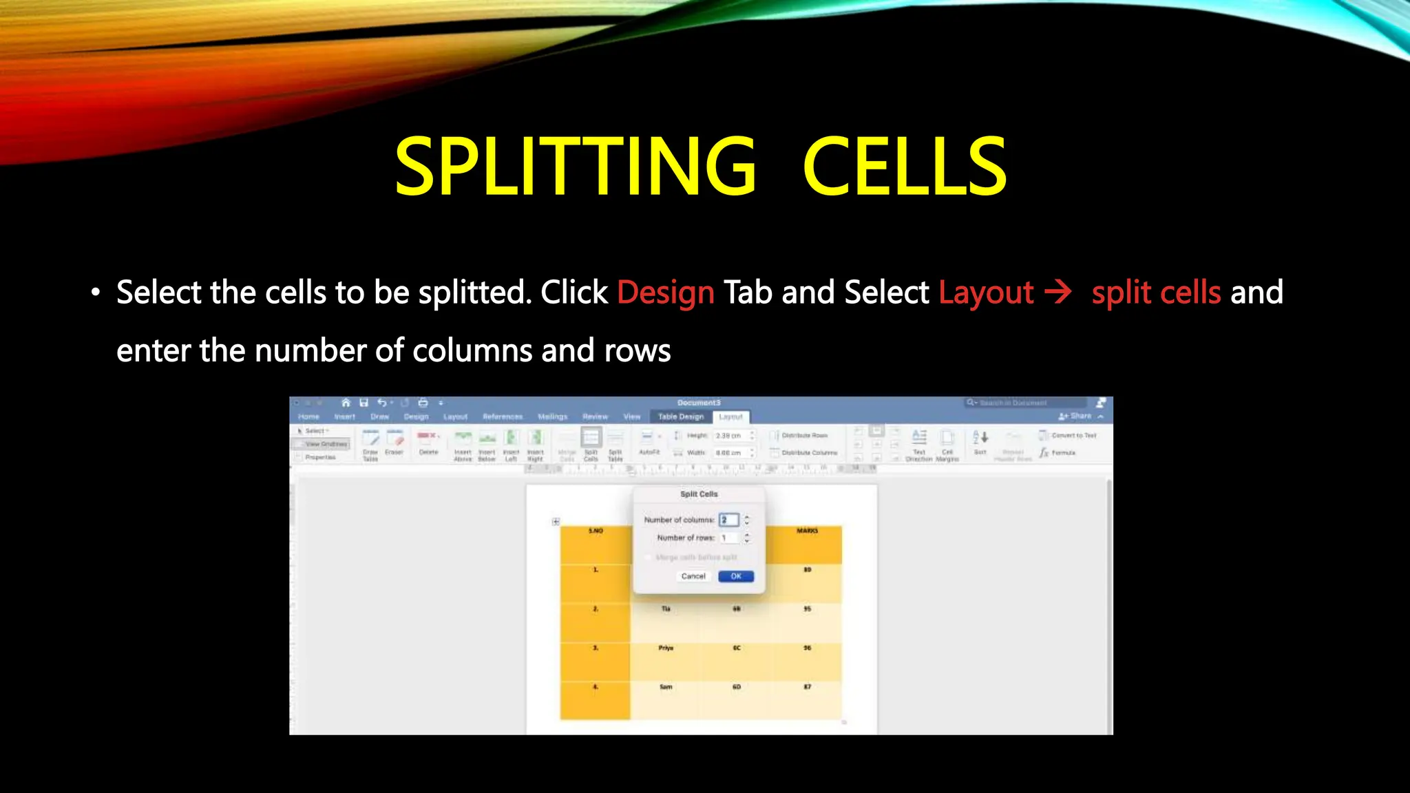 Word Table Pptx For Computer Subject Table Creation Ppt