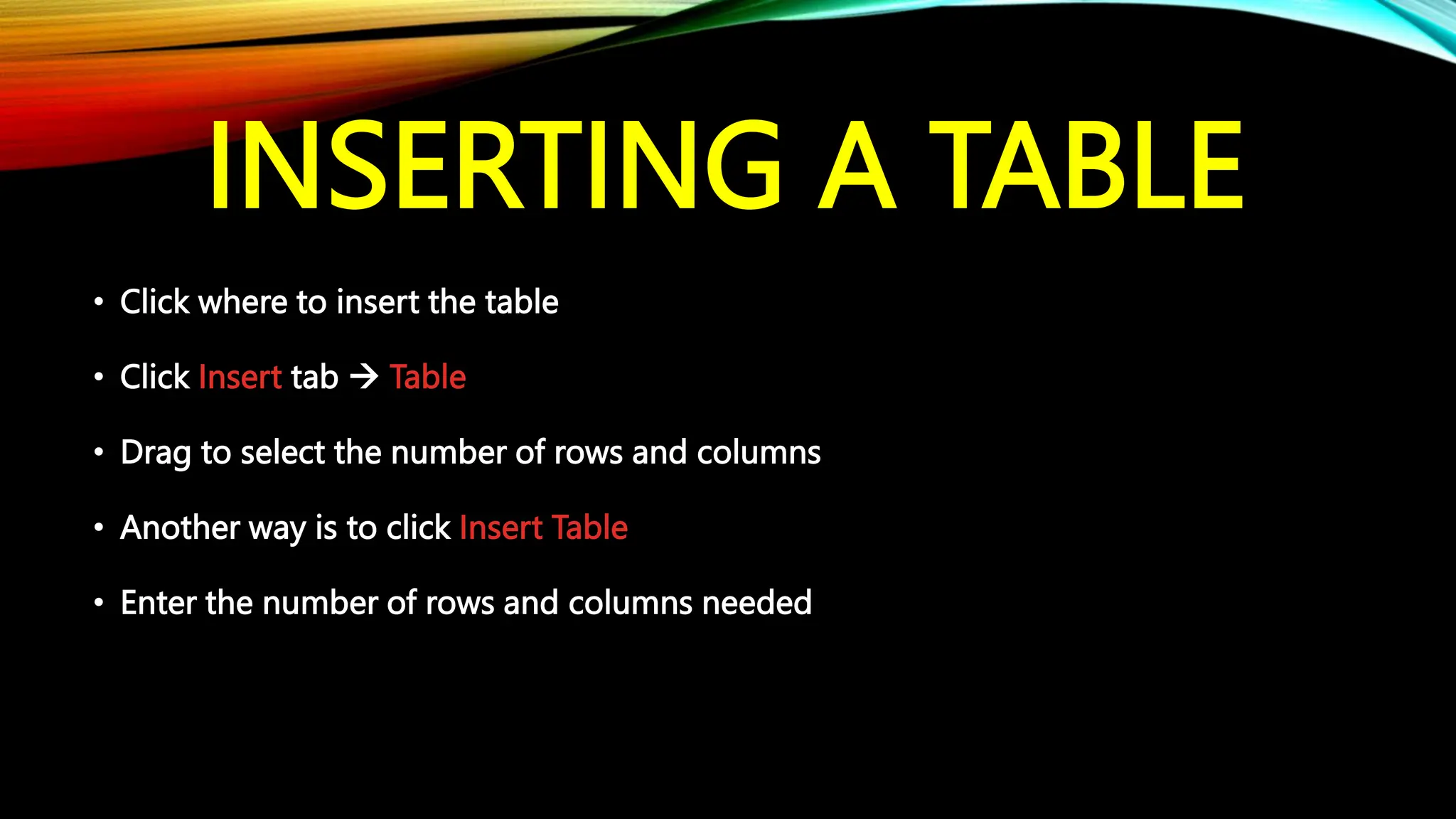 Word Table Pptx For Computer Subject Table Creation Ppt