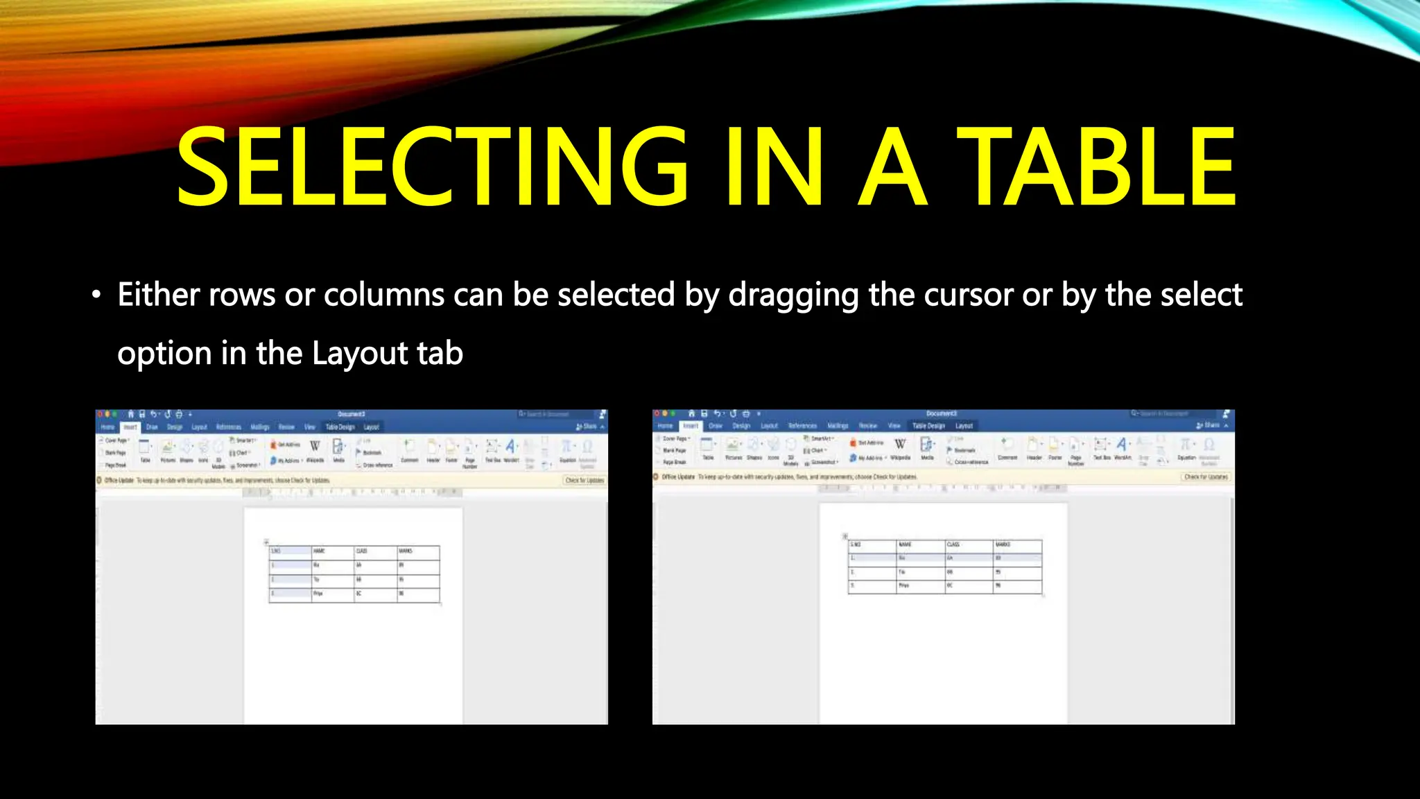 Word Table Pptx For Computer Subject Table Creation Ppt