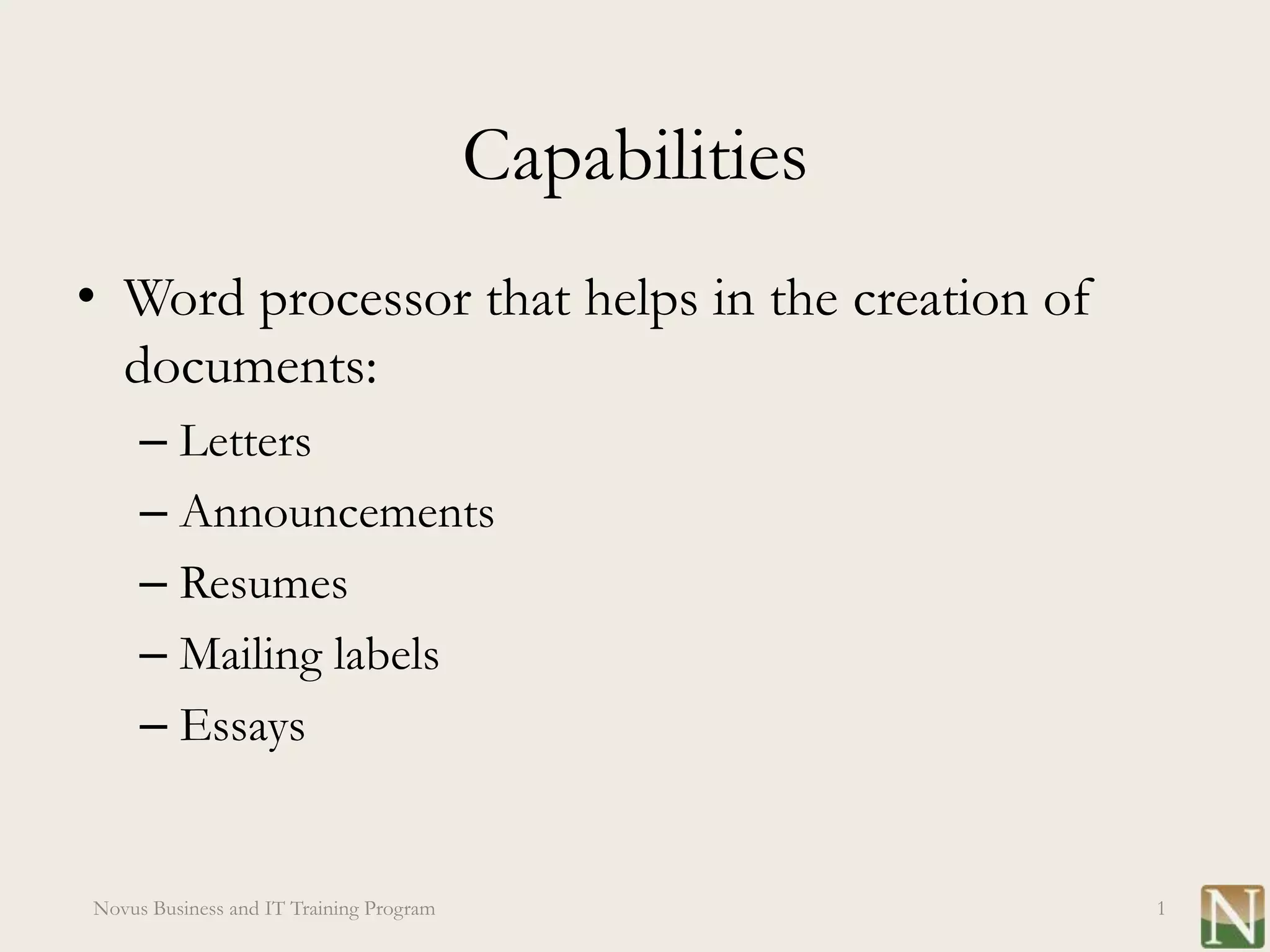 Word Lesson 1: Word Basics | PPTX