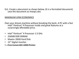 Word 2003 Exercises | PPT