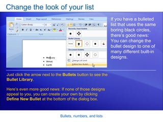 Word 2007ù Bullets, Numbers, And Lists | PPT