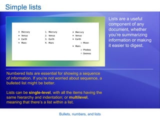 Word 2007ù Bullets, Numbers, And Lists | PPT