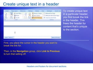 Word 2007-Headers And Footers For Document Sections | PPT