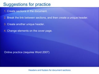 Word 2007-Headers And Footers For Document Sections | PPT
