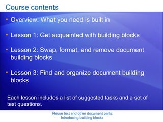 Word 2007-Reuse Text And Other Document Parts Introducing Building ...