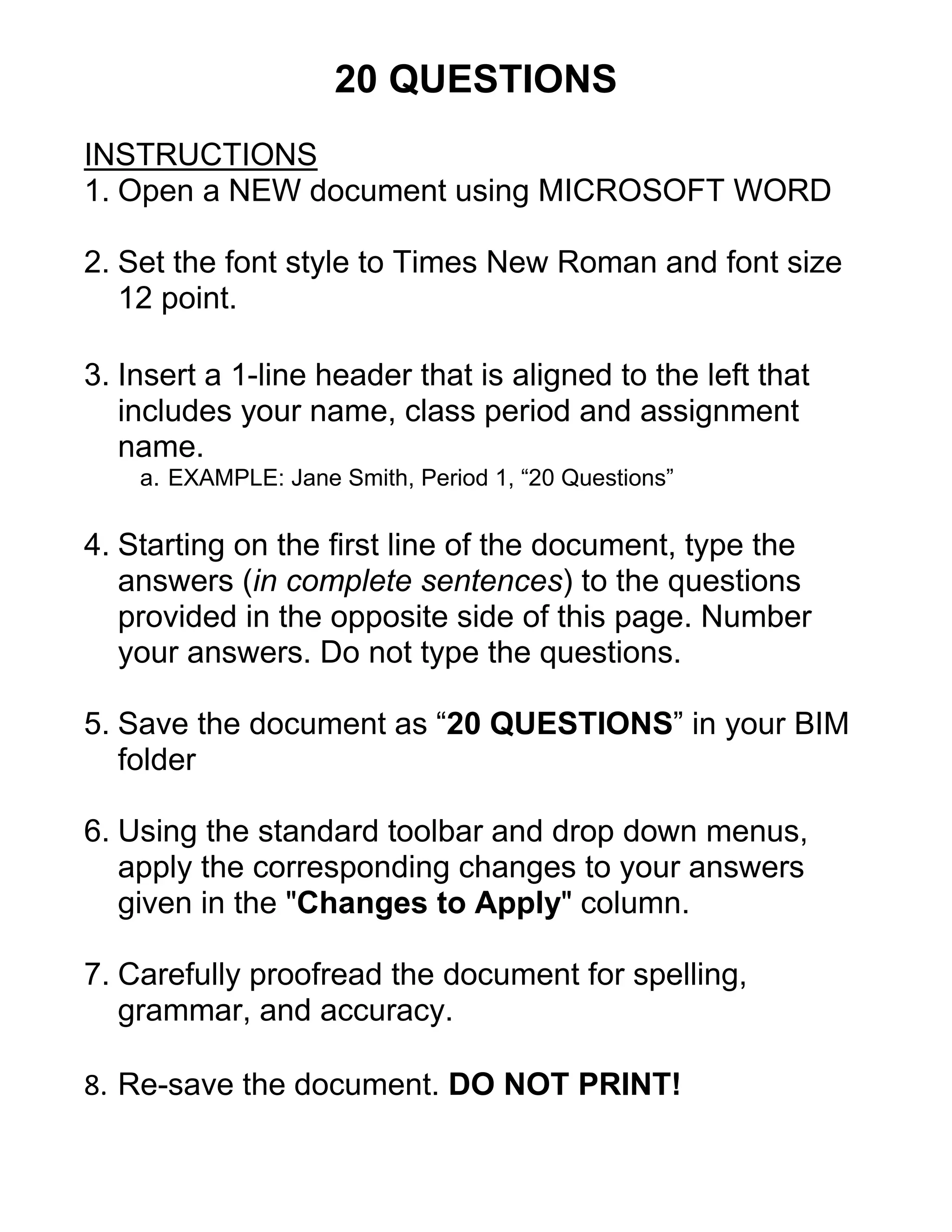 Word 20 questions | DOCX