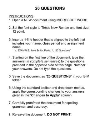 Word 20 questions | DOCX