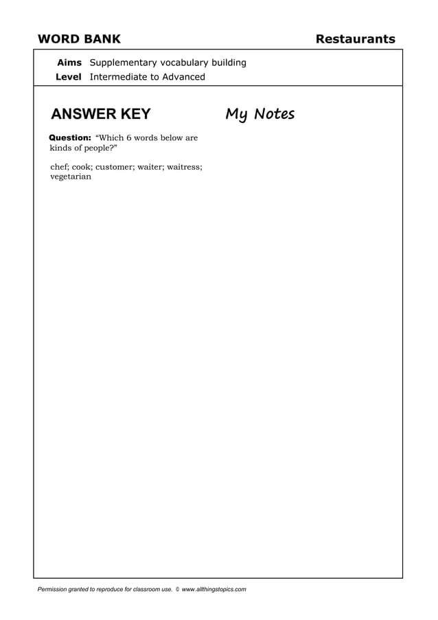 Wordbank restaurants 63 | PDF