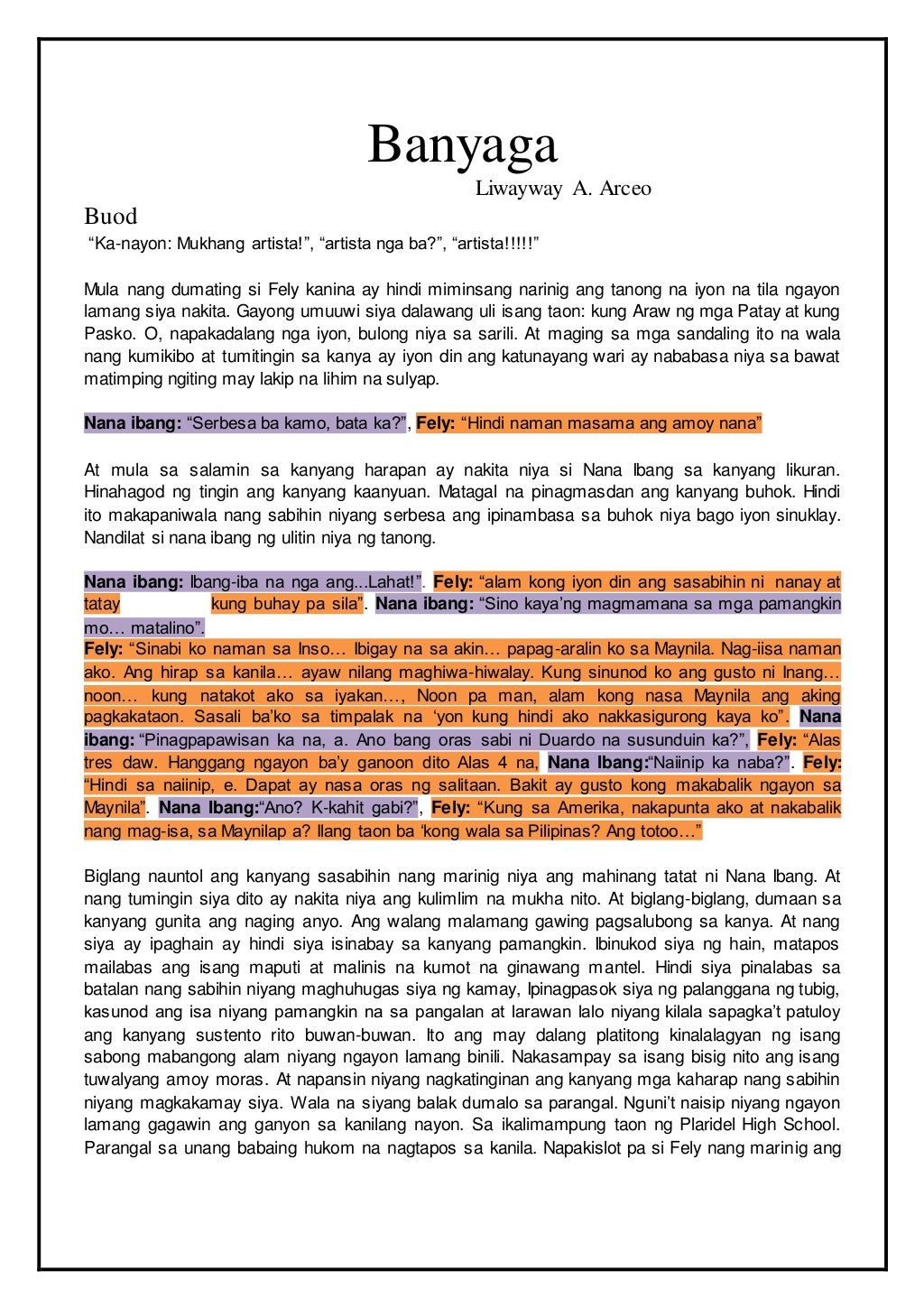 BANYAGA akda ni liwayway arceo