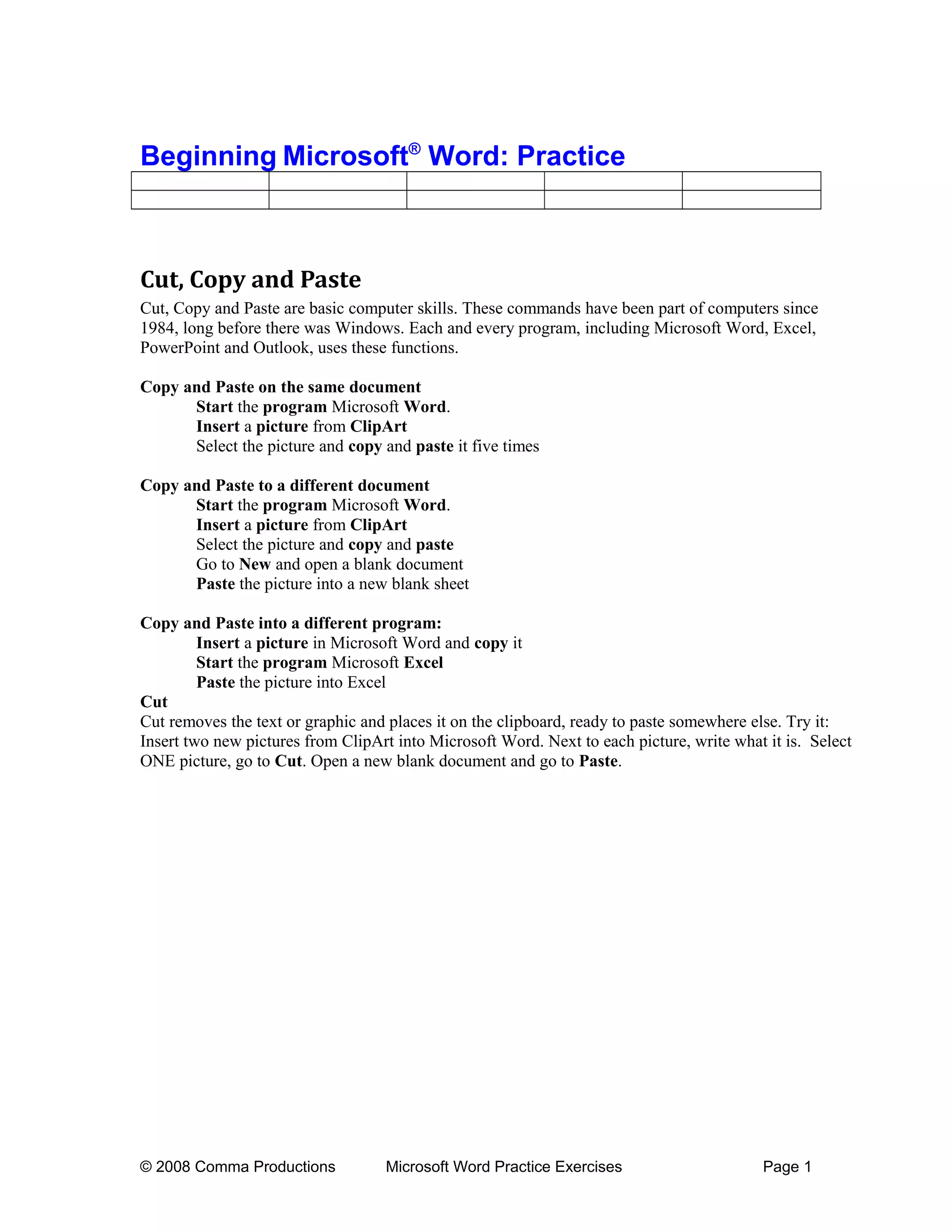 Word beginning practice activities | DOC