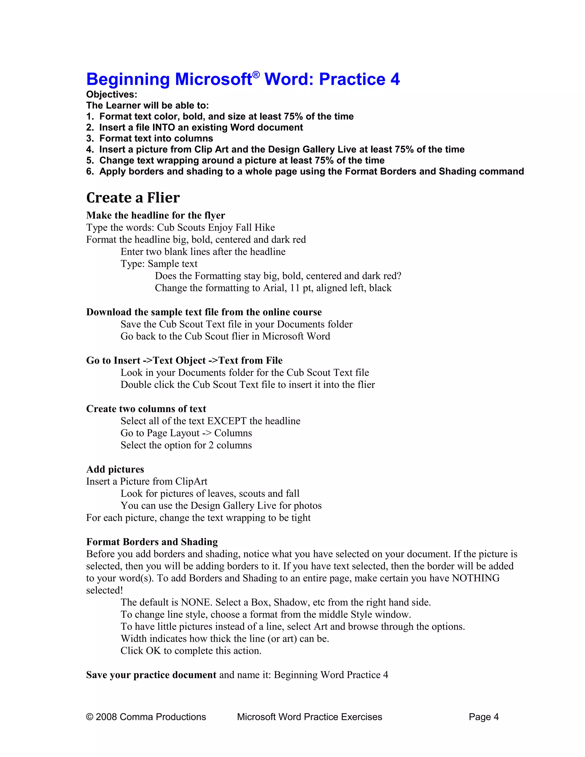 Word beginning practice activities | DOC