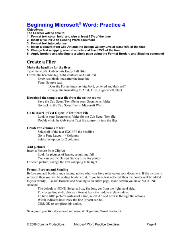 Word beginning practice activities | DOC